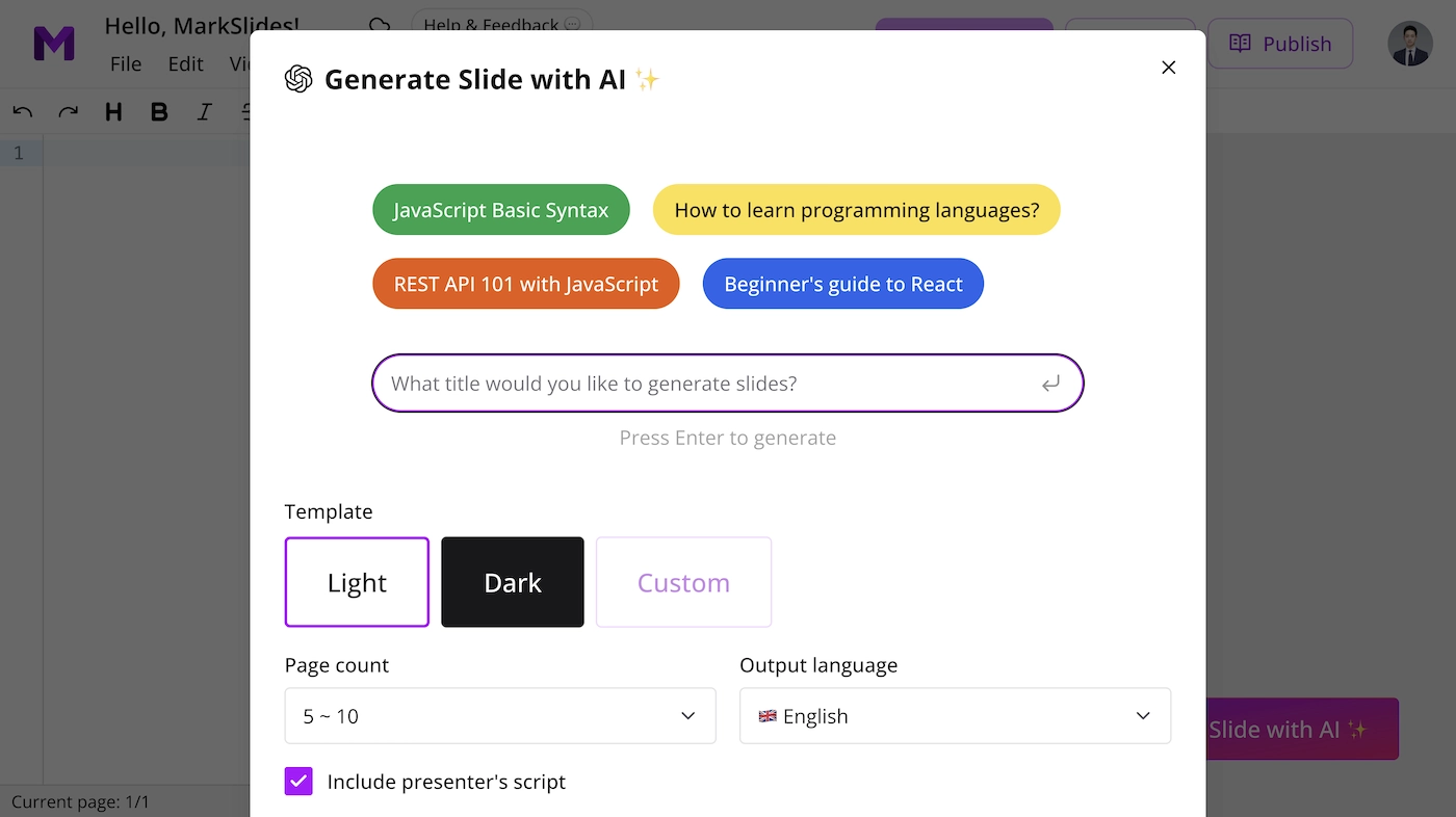 MarkSlides | Instantly Create Slides from Markdown with AI